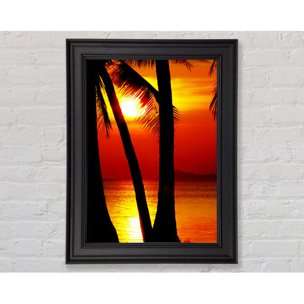 Haus am Meer Goldene Reflektionen der Palmen-Sonne Gerahmter Druck | Wayfair.de